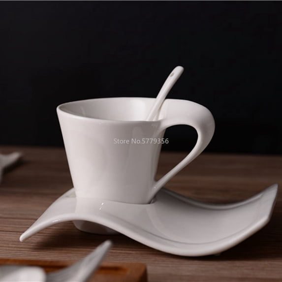 90-300Ml Ceramic Coffee Cup Set Creative Wave Milk Mug and Saucer Set ...