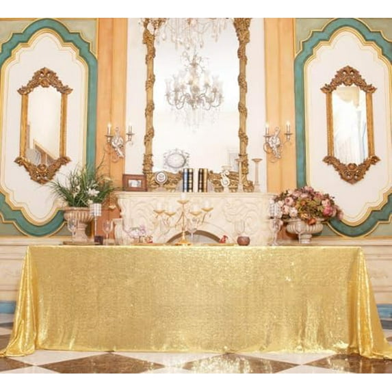 90" x 132" Bright Gold Sequin Rectangle Tablecloth for Wedding Birthday ...