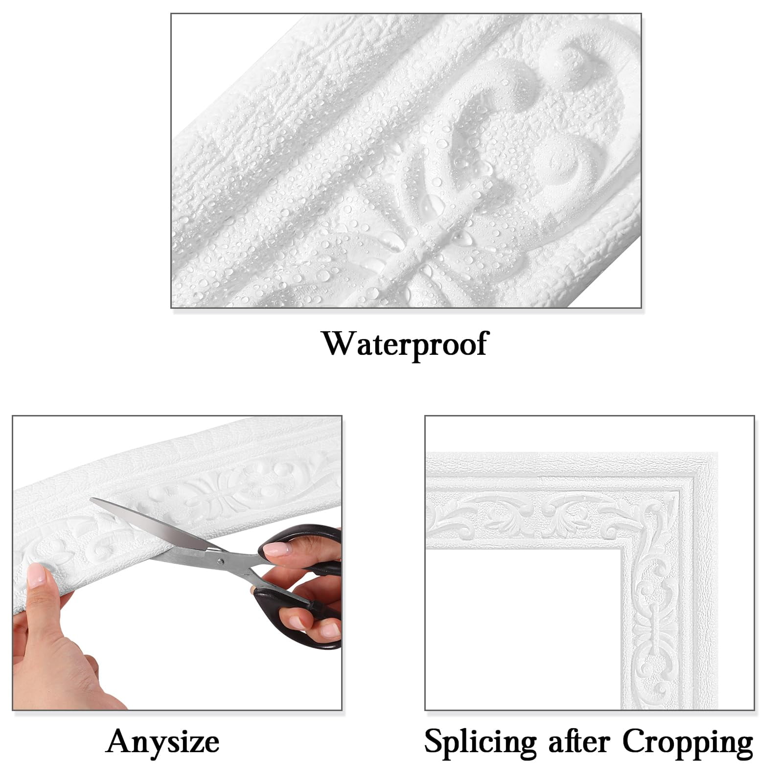 90.5 x 3 inch 3D Wall Panels Peel and Stick Flexible Foam Wall Trim ...