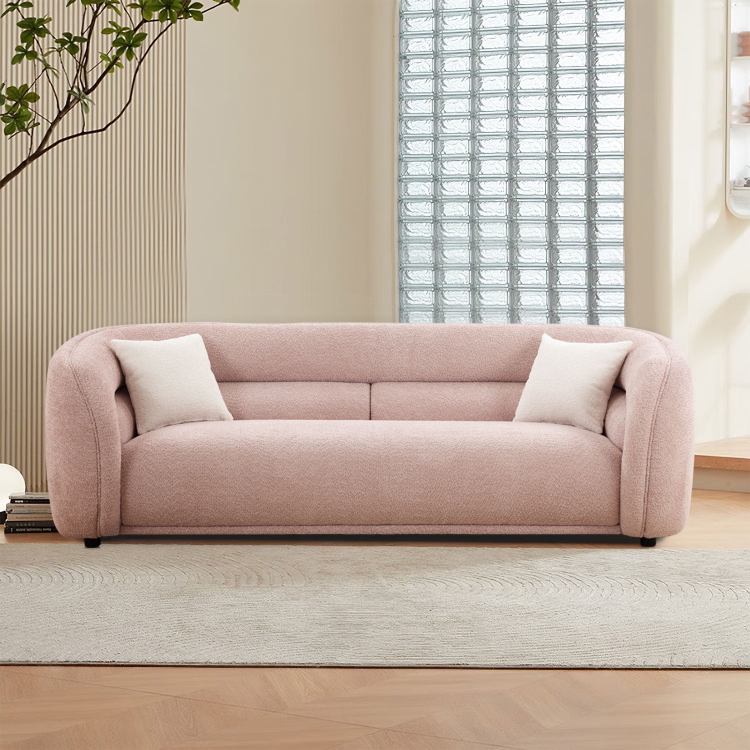 90.6" Curved Sofa, 3 Seater Boucle Couch, Modern Living Room Furniture ...