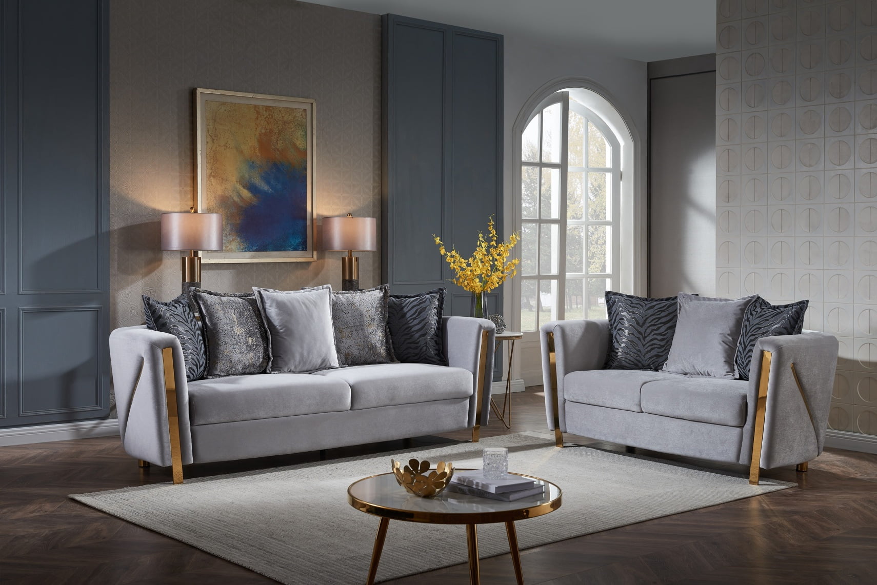 90”/66” Modern Upholstered Velvet Sofa, 2-Piece Accent Sofa Set with ...