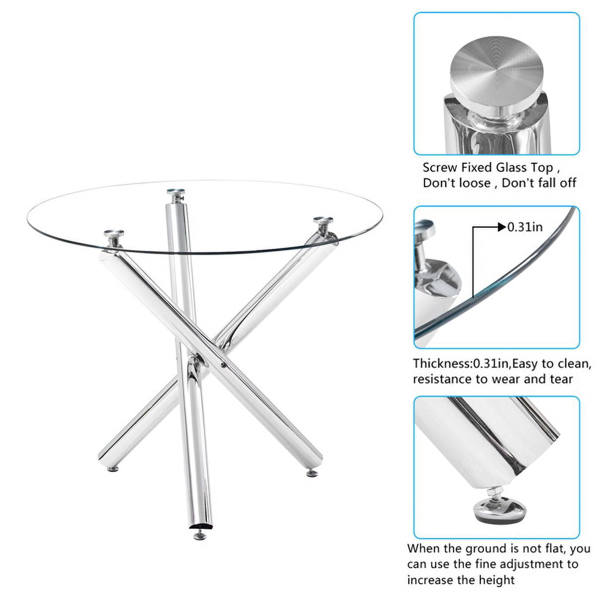 90*90*75cm Round Glass Dining Table Transparent Glass Table Leg Cross ...