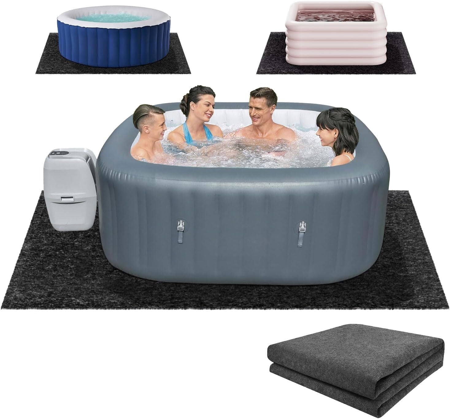 90 * 90 inch Round Hot Tub Pad, Inflatable Hot Tub Mat Outdoor Indoor ...