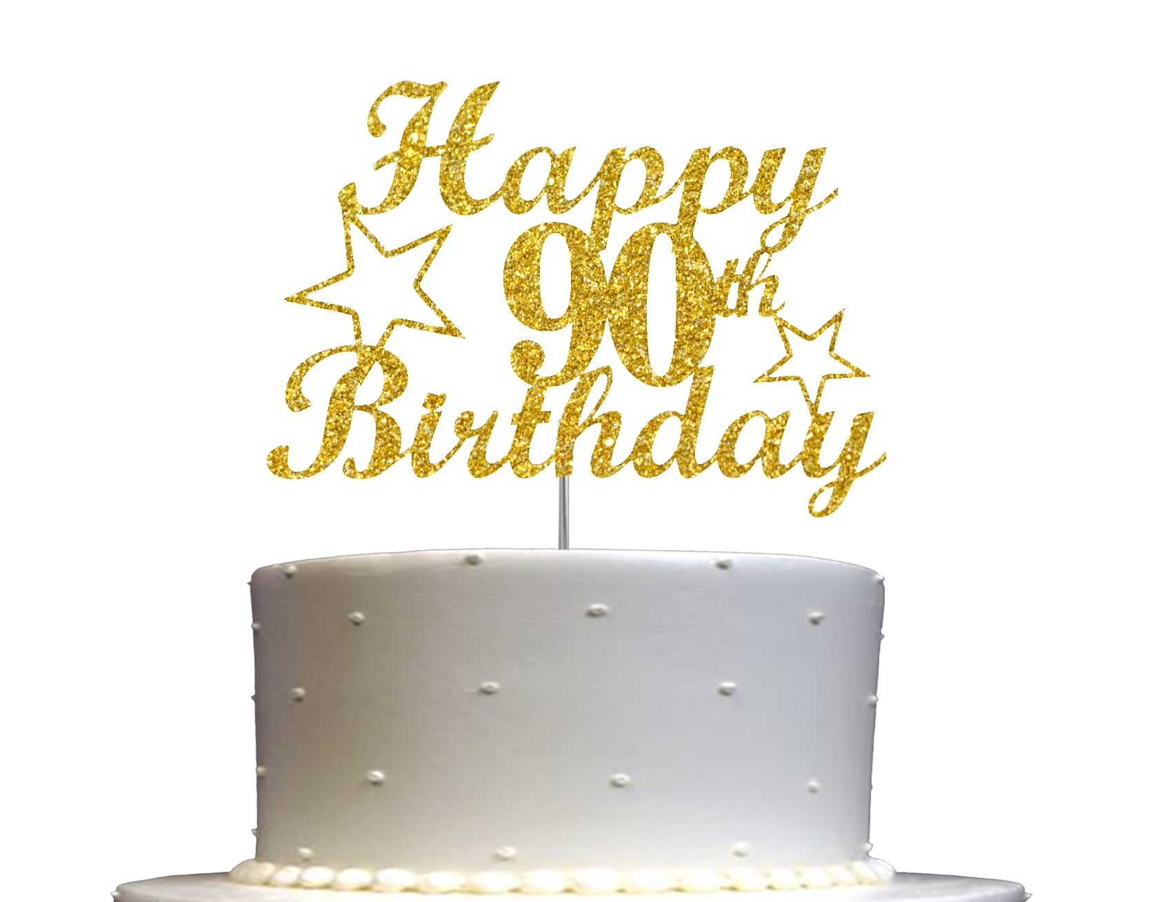 90 Birthday Cake Topper Gold Glitter, 90th Party Decoration Ideas ...