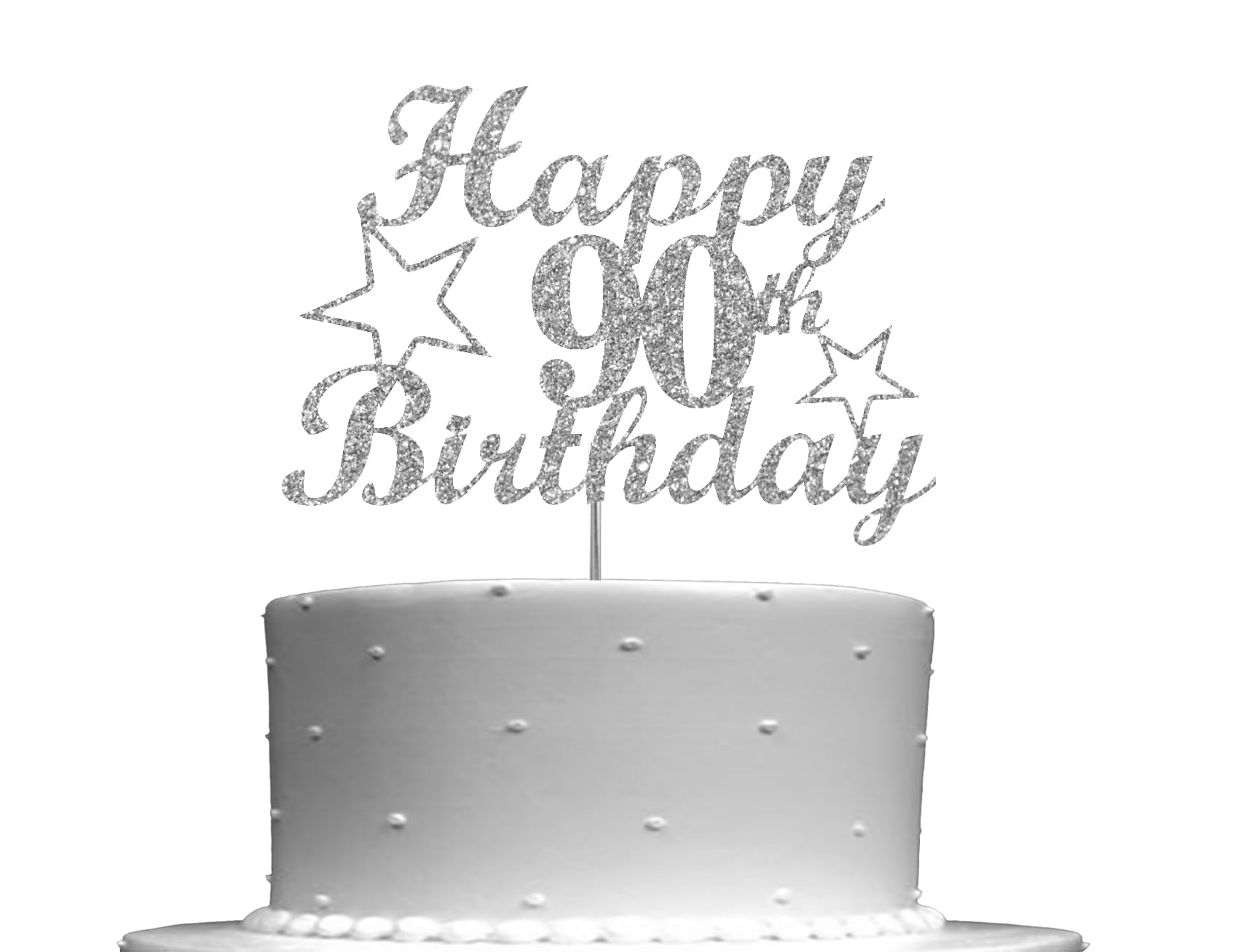 90 Birthday Silver Glitter Cake Topper, Party Decoration Ideas ...