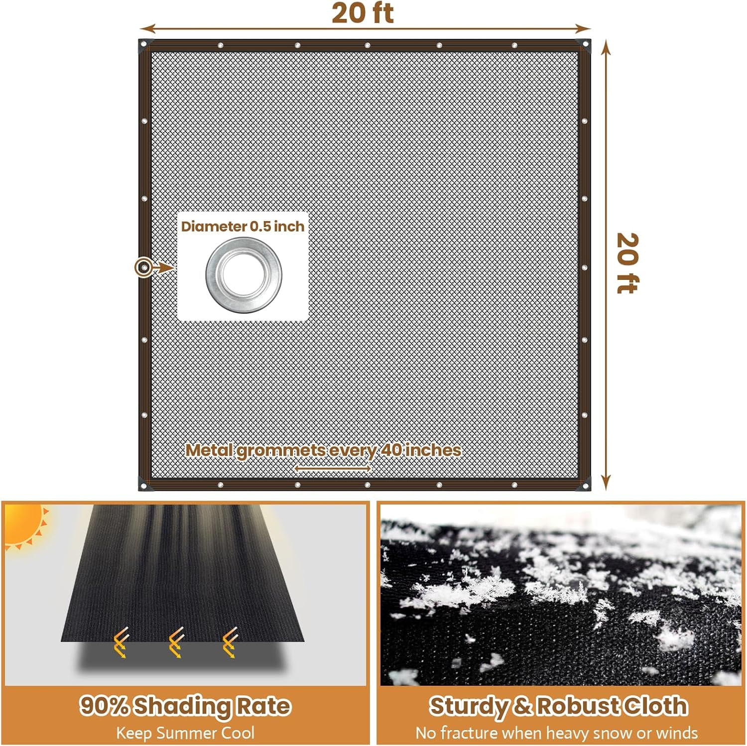 90% Black Shade Cloth - 20 x 20 FT Sunblock Garden Shade Cloth, Sun ...