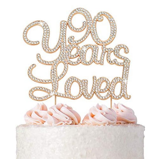 90 Cake Topper - Premium Rose Gold Metal - 90 Years Loved - 90th ...
