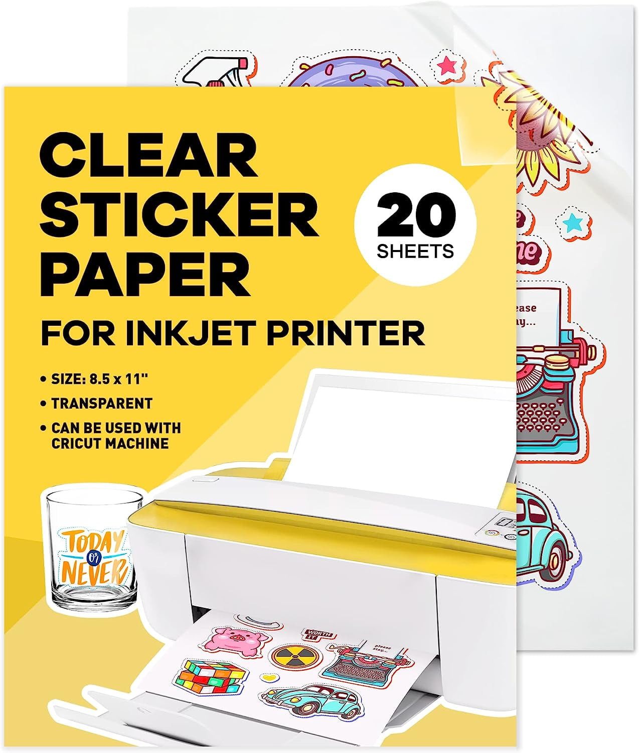 90% Clear Sticker Paper for Inkjet Printer (20 Sheets) - Transparent ...