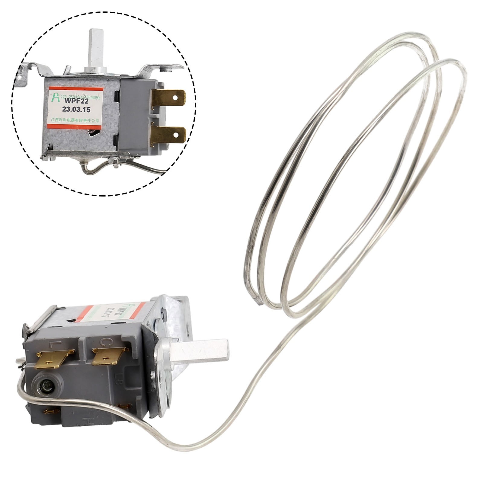 90 Cm AC 220V 6A 2 Pin WPF-22 Terminals Freezer Refrigerator Thermostat With Metal Cord ...