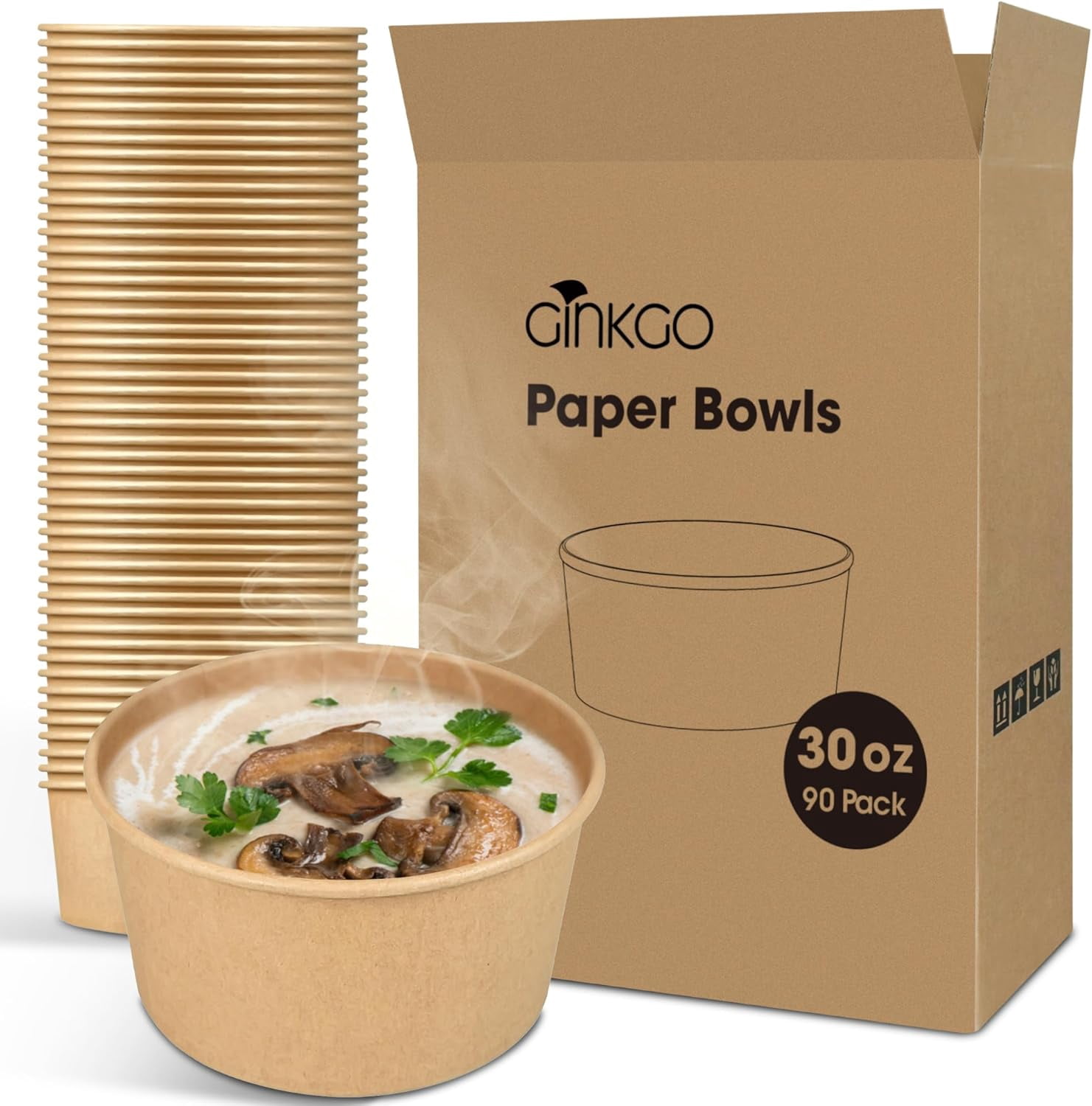 90 Count 30 oz Extra Large Paper Bowls Leak Proof Disposable Hot Soup ...