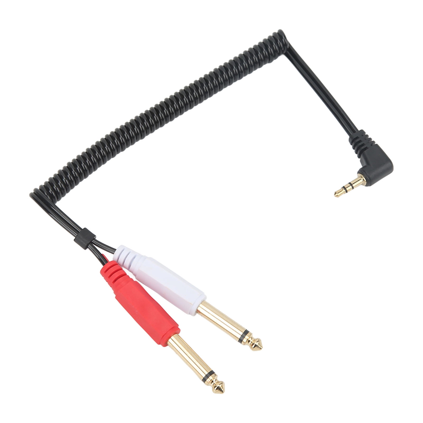 90 Degree 3.5mm TRS Male to Dual 6.35mm Male Cable 2.6 Feet Microphone ...