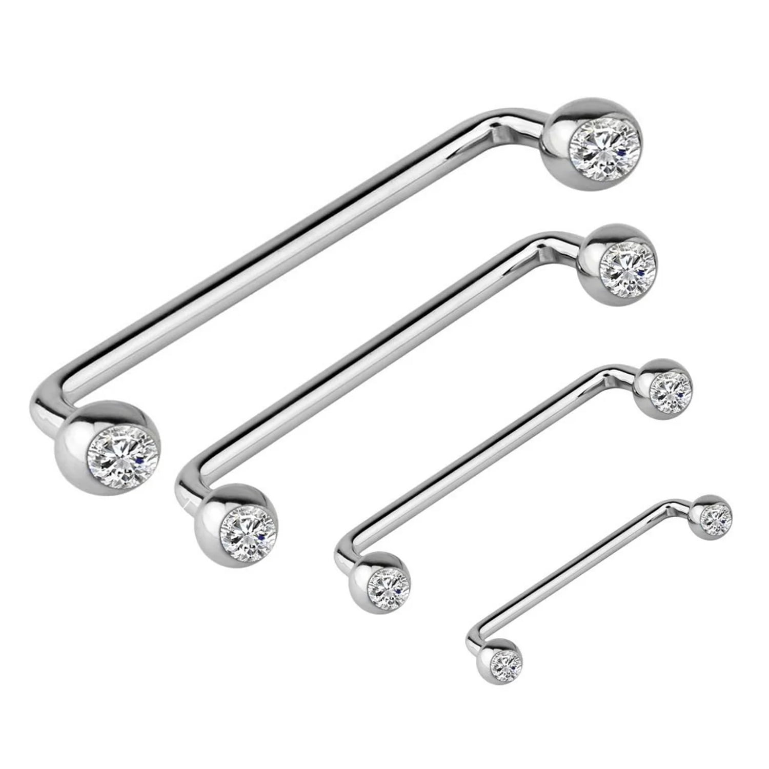 90 Degree Bent Surface Staple Barbells 14 Gauge Internally Threaded CZ ...