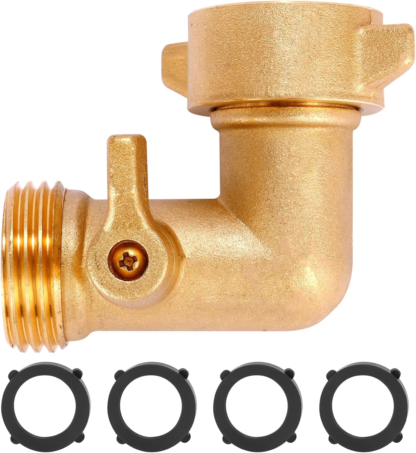 90 Degree Garden Hose Elbow with Shut Off Valve 1 Pack, 3/4" Heavy Duty ...