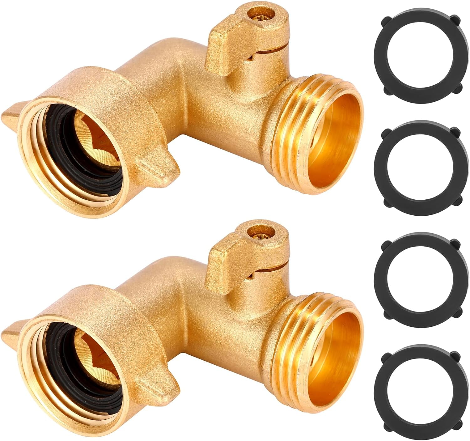 90 Degree Garden Hose Elbow with Shut Off Valve 2 Pack, 3/4" Heavy Duty ...
