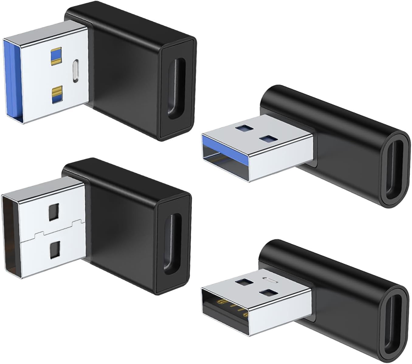 90 Degree USB to USB C Adapter 4 Pack, Up and Down Angle, Left and ...