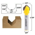 90 Degree X 1/2" Diameter V Groove Flat Bottom Router Bit - 1/4" Shank ...
