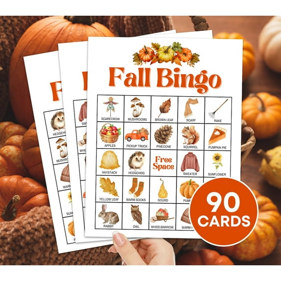 90 Fall Bingo Cards Printable Game, Autumn Bingo Boards, Fall Holiday ...