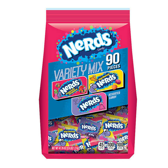 90 Fun-Size Packs, 41.76 oz. Nerds Candy Variety Mix, Includes Classic ...