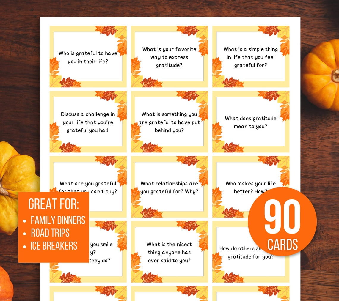 90 Gratitude Conversation Cards – Thanksgiving Table Game, Family ...