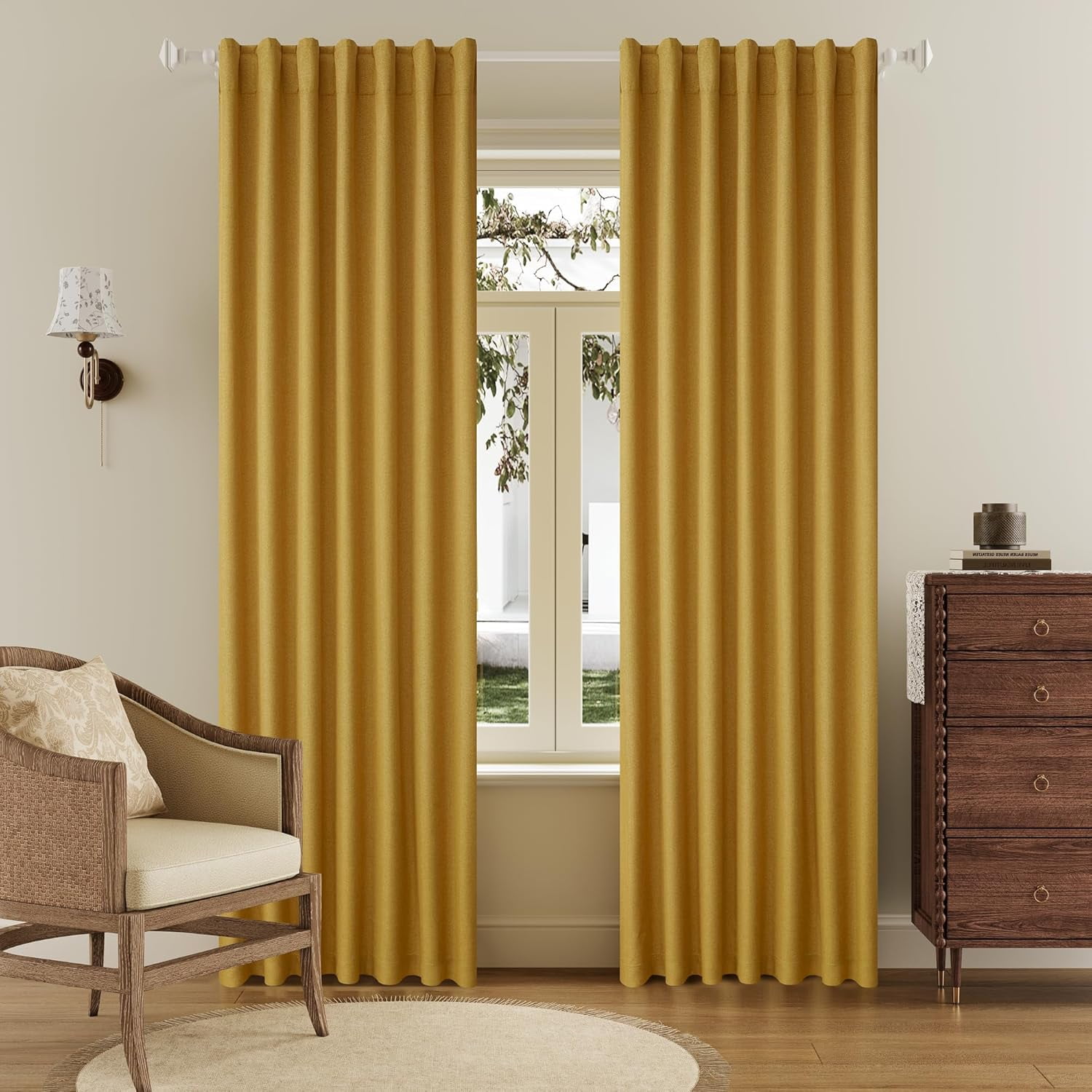 90 Inch Blackout Yellow Curtains Boho, Thermal Insulated Curtains for ...