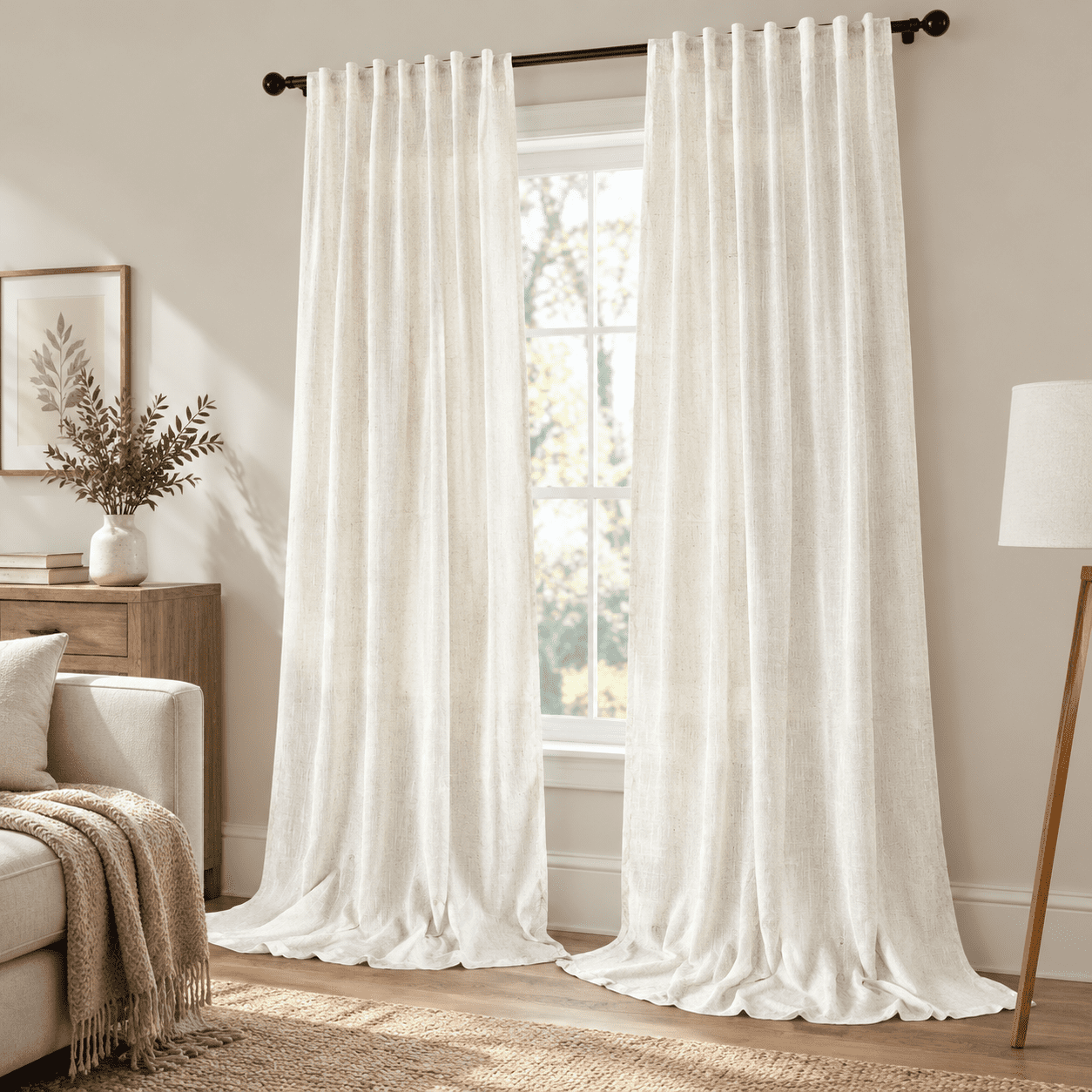 90 Inch Curta2 Pc Cream Curtain Panels 42 In Wide Tab Loop Pocket ...