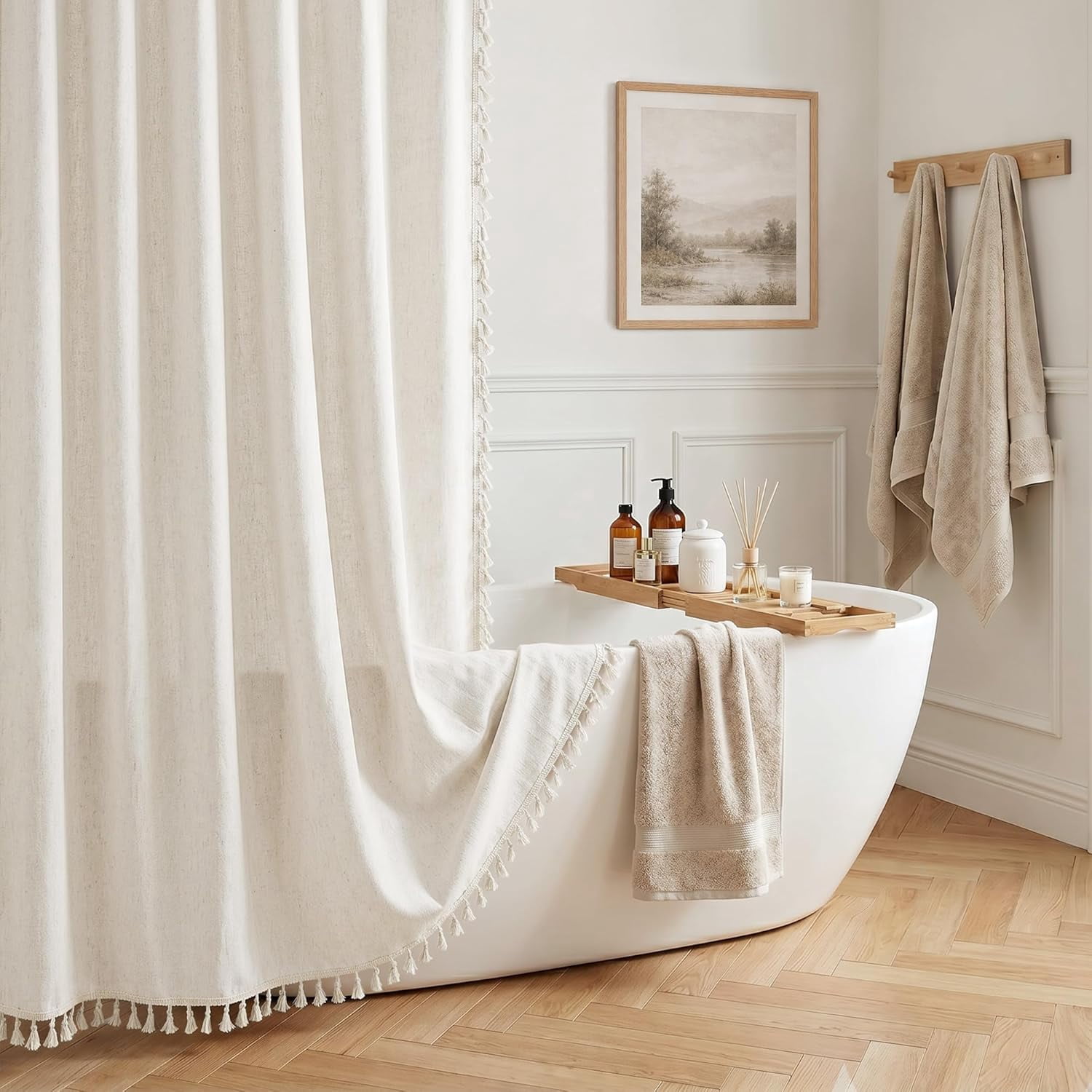 90 Inch Extra Long Boho Shower Curtain with Tassels, Modern Minimalist ...