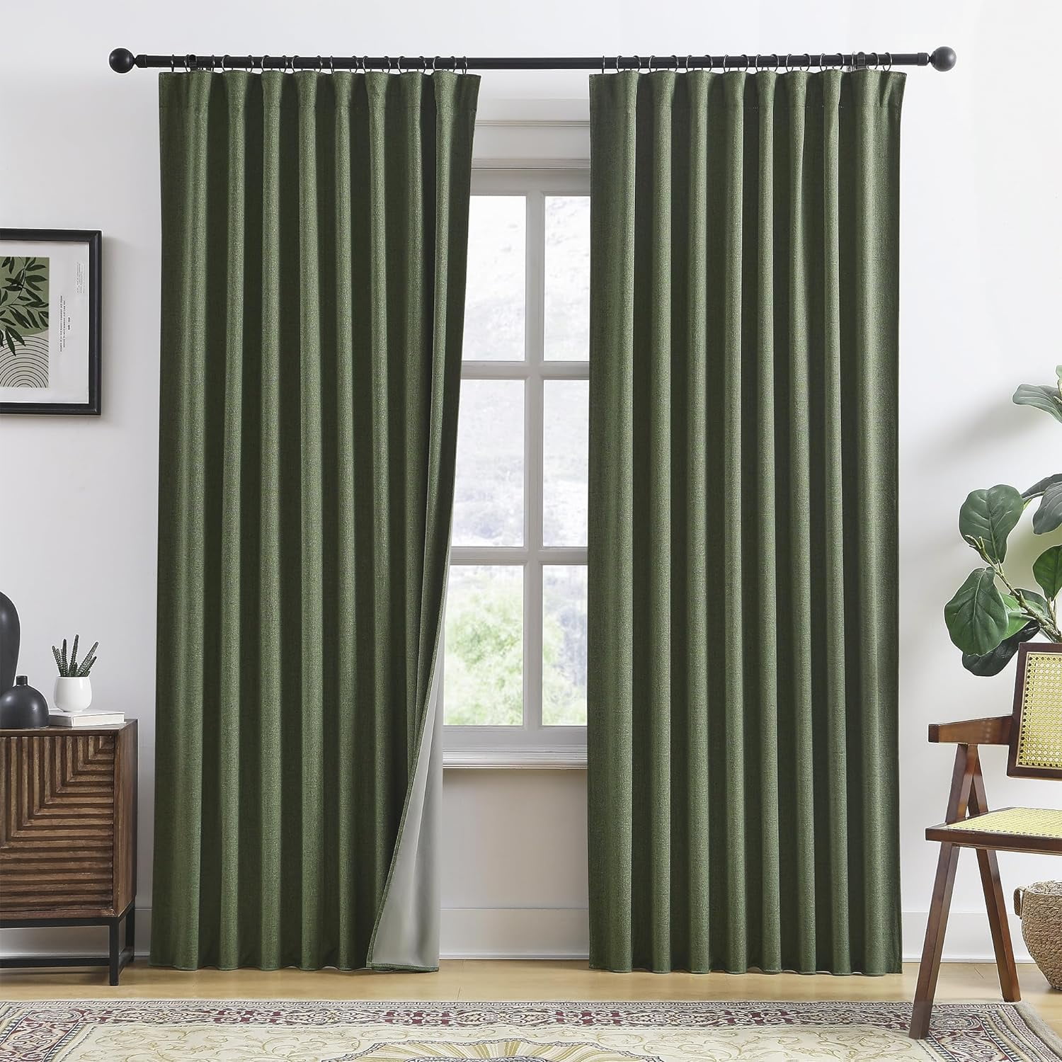 90 Inch Long Linen Blackout Curtains 2 Panels Set, Back Tab Pinch ...