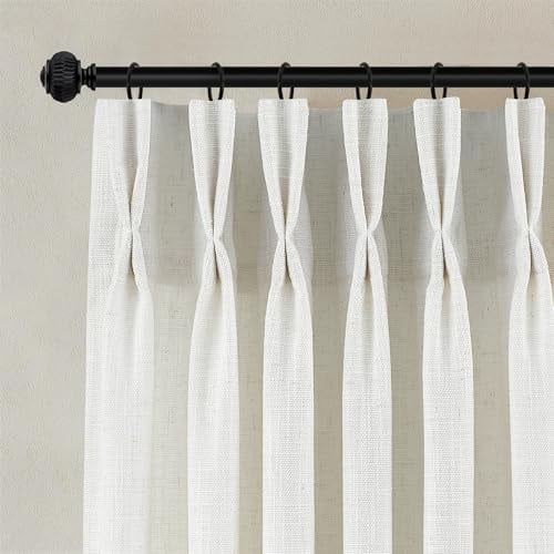 90 Inch Long Pleated Linen Curtains 2 Panels for Living Room Bedroom ...