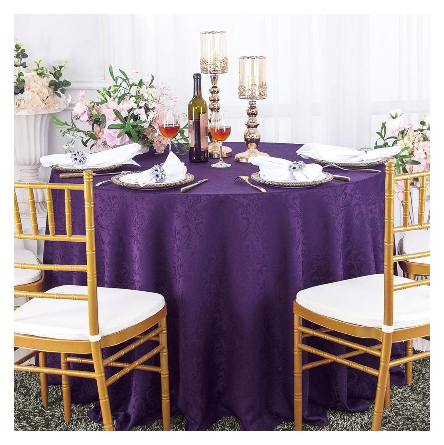 90 Inch Round Jacquard Damask Polyester Tablecloths Table Cover Linens ...