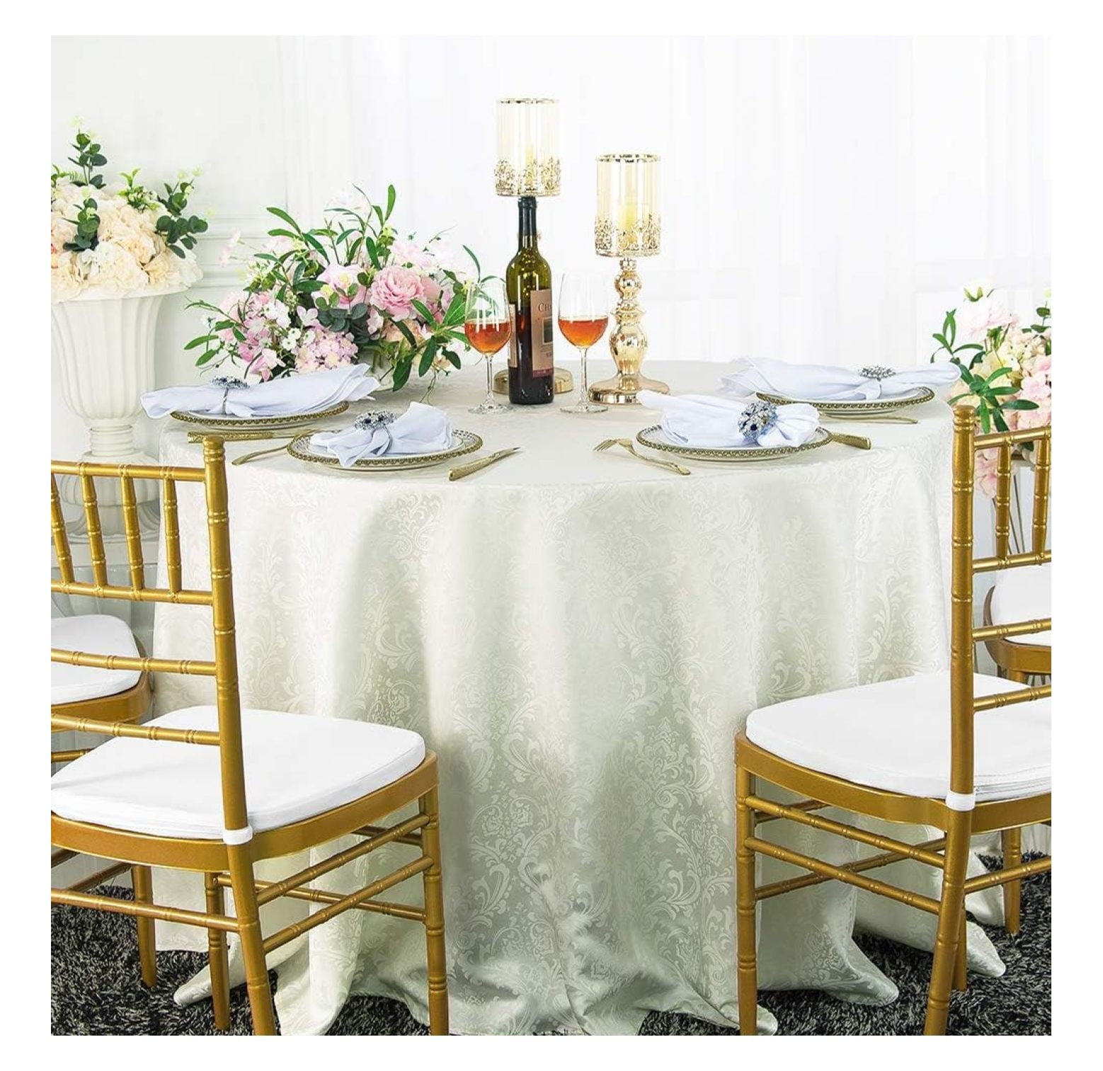 90 Inch Round Jacquard Damask Polyester Tablecloths Table Cover Linens ...