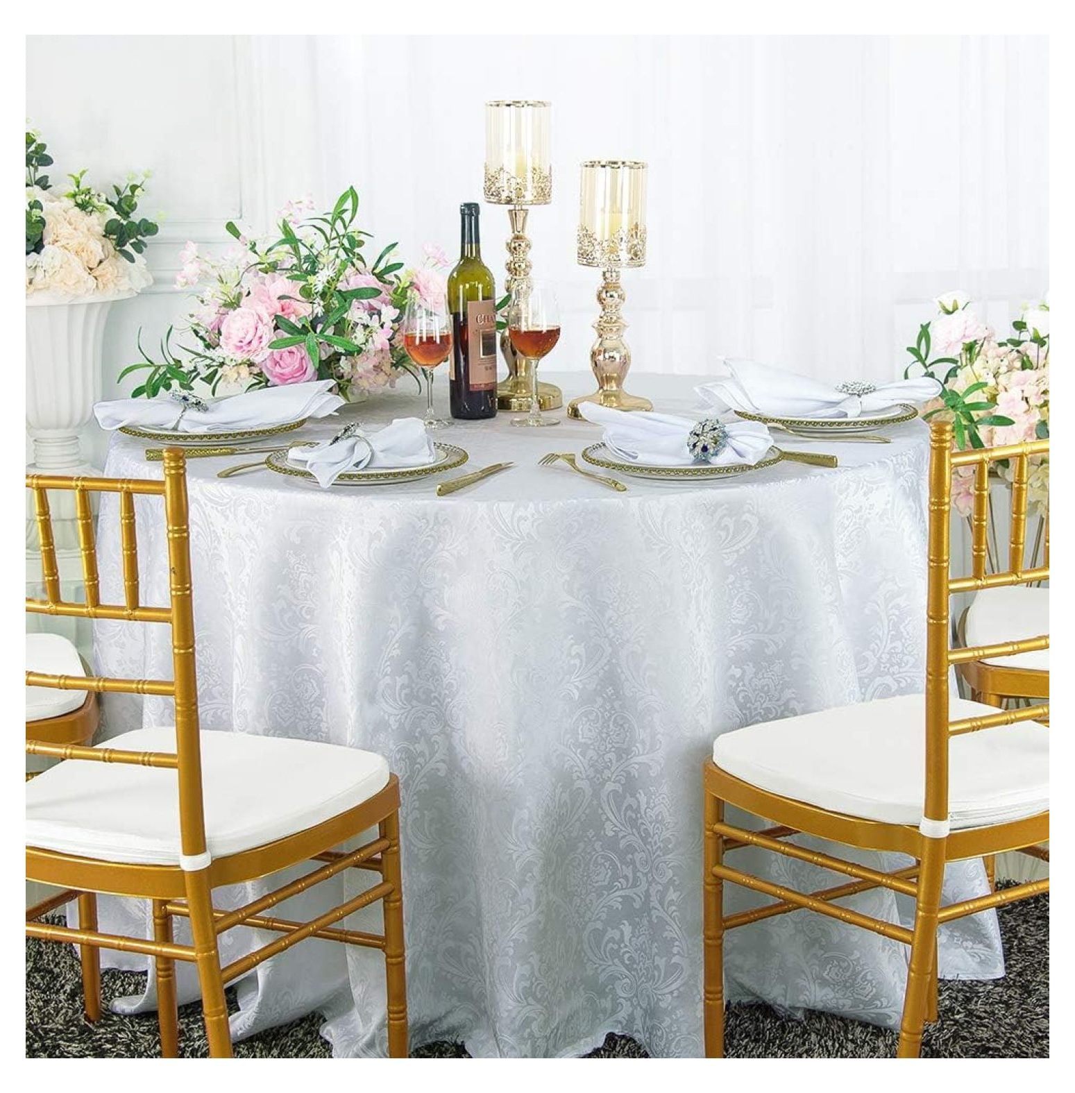 90 Inch Round Jacquard Damask Polyester Tablecloths Table Cover Linens ...