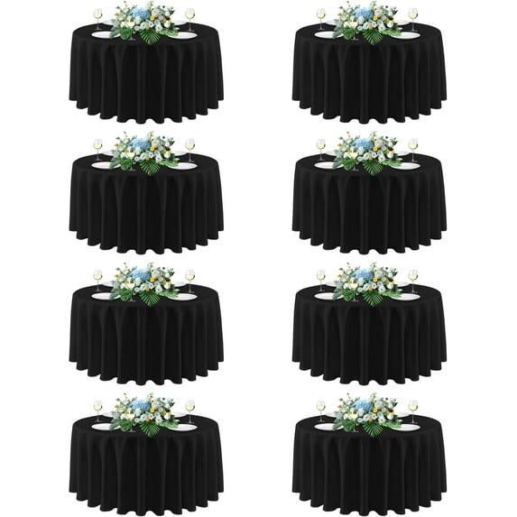 90 Inch Round Tablecloth Black, 8 Pack - Polyester Fabric Circle Table ...