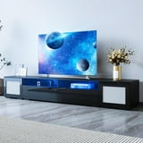 ANTSKU 90 Inch TV Stand, LED Boho Entertainment Center, Rattan Door ...