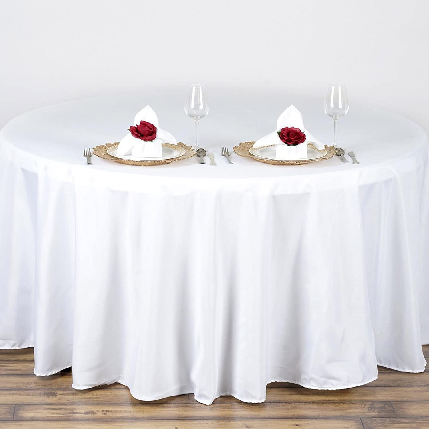 90 Inch White Round Tablecloth - Linens Polyester Table Cloth, Stain ...