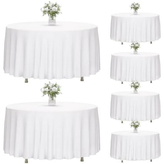 90 Inch [for 30-60'' Tables] White Round Tablecloth, 6 Pack Round Table ...