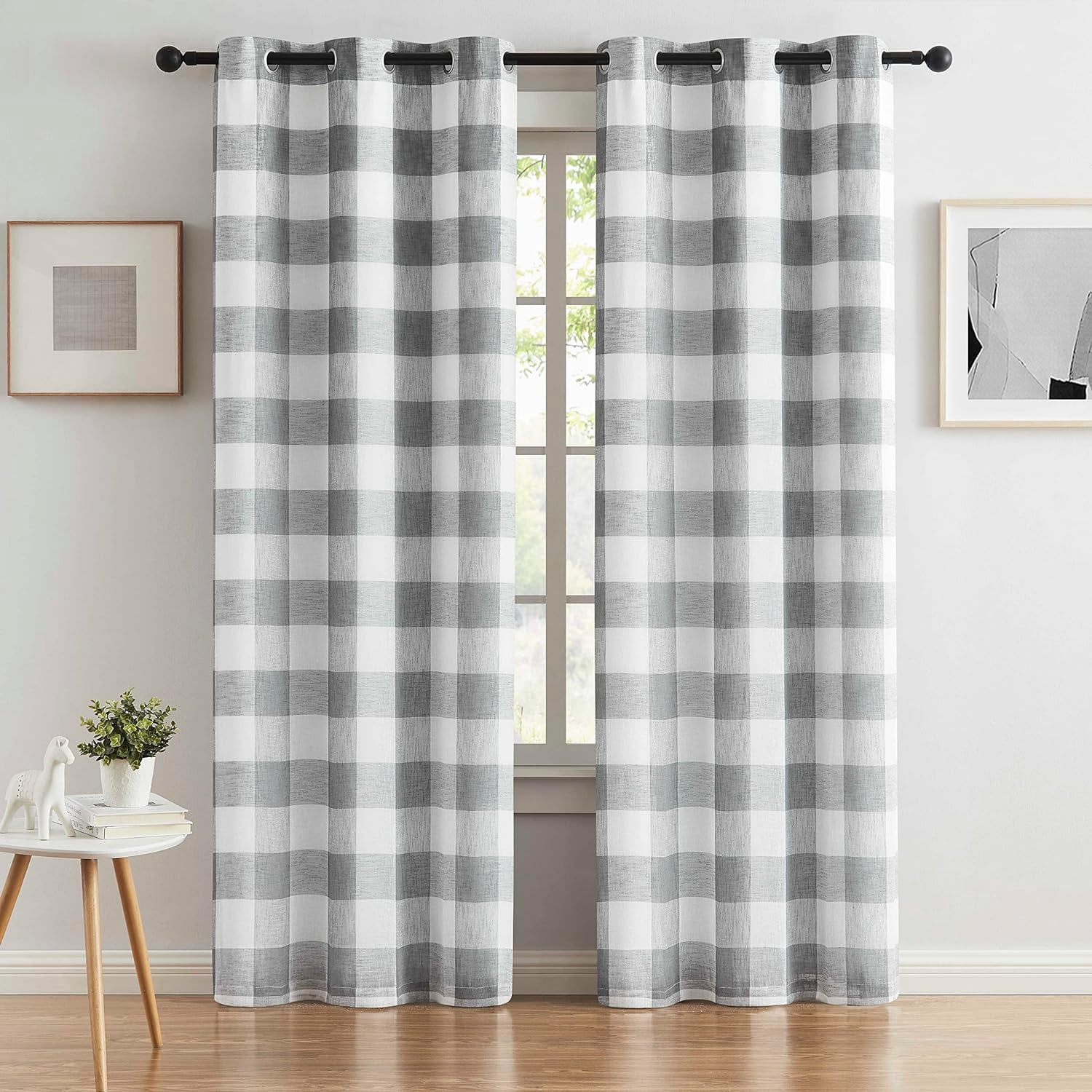 90 Inches Buffalo Plaid 100 Blackout Window Curtain Panels with Liners ...