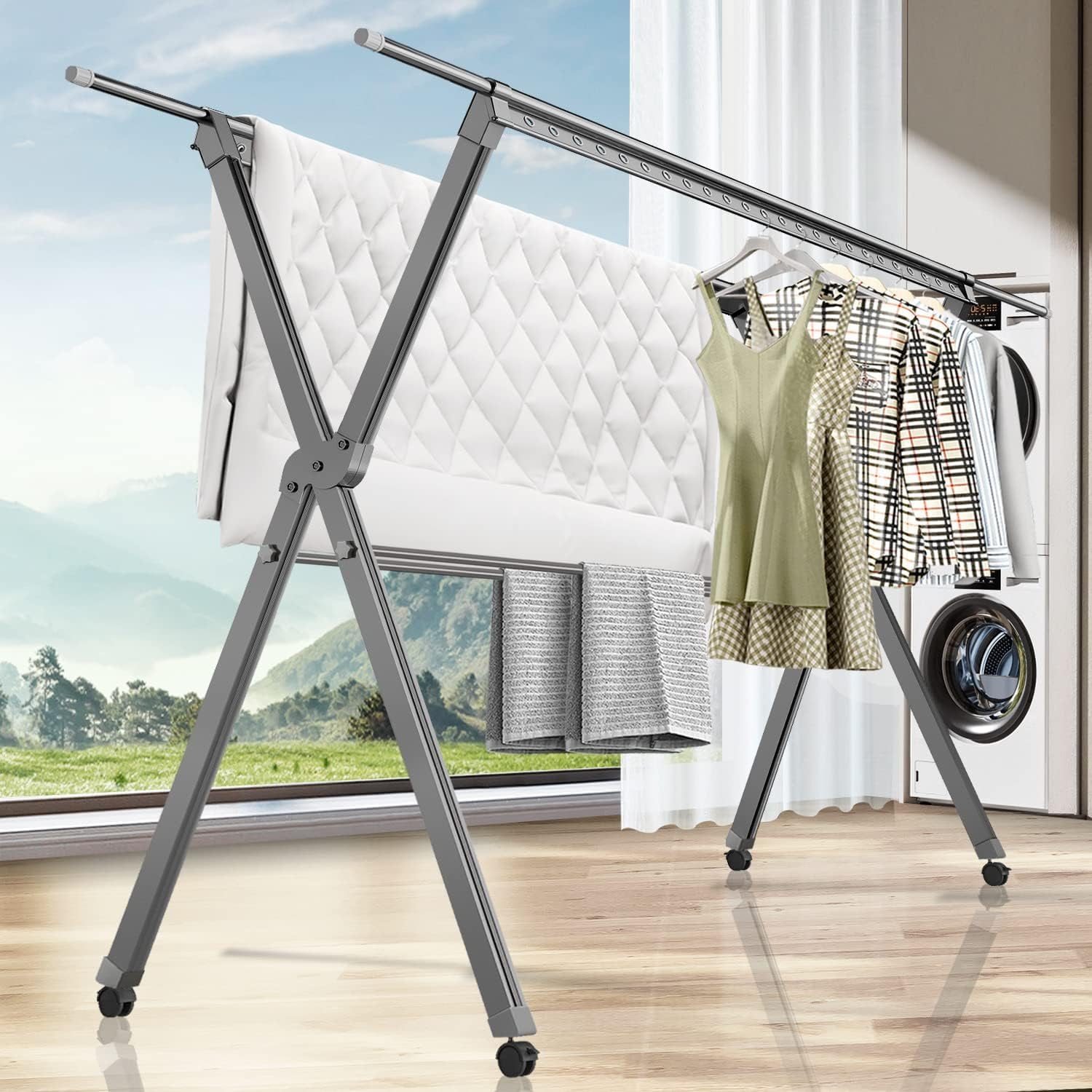 90 Inches Folding Clothes Drying Rack Indoor Outdoor-Aluminum ...