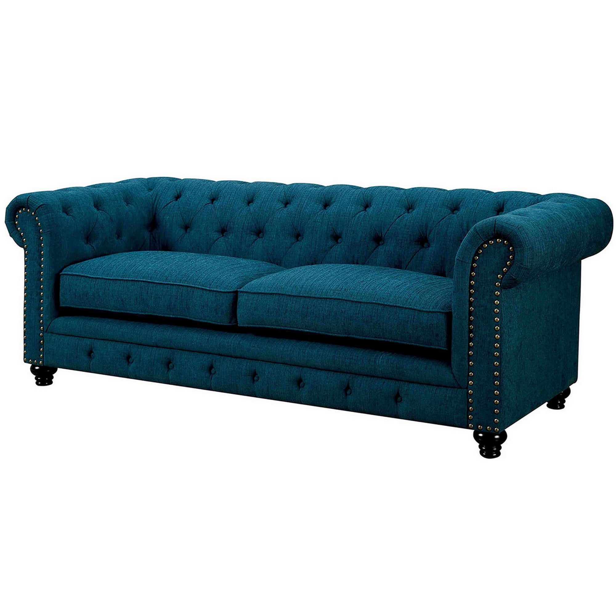 90 Inches Sofa with Chesterfield Design and Button Tufting, Teal Blue ...