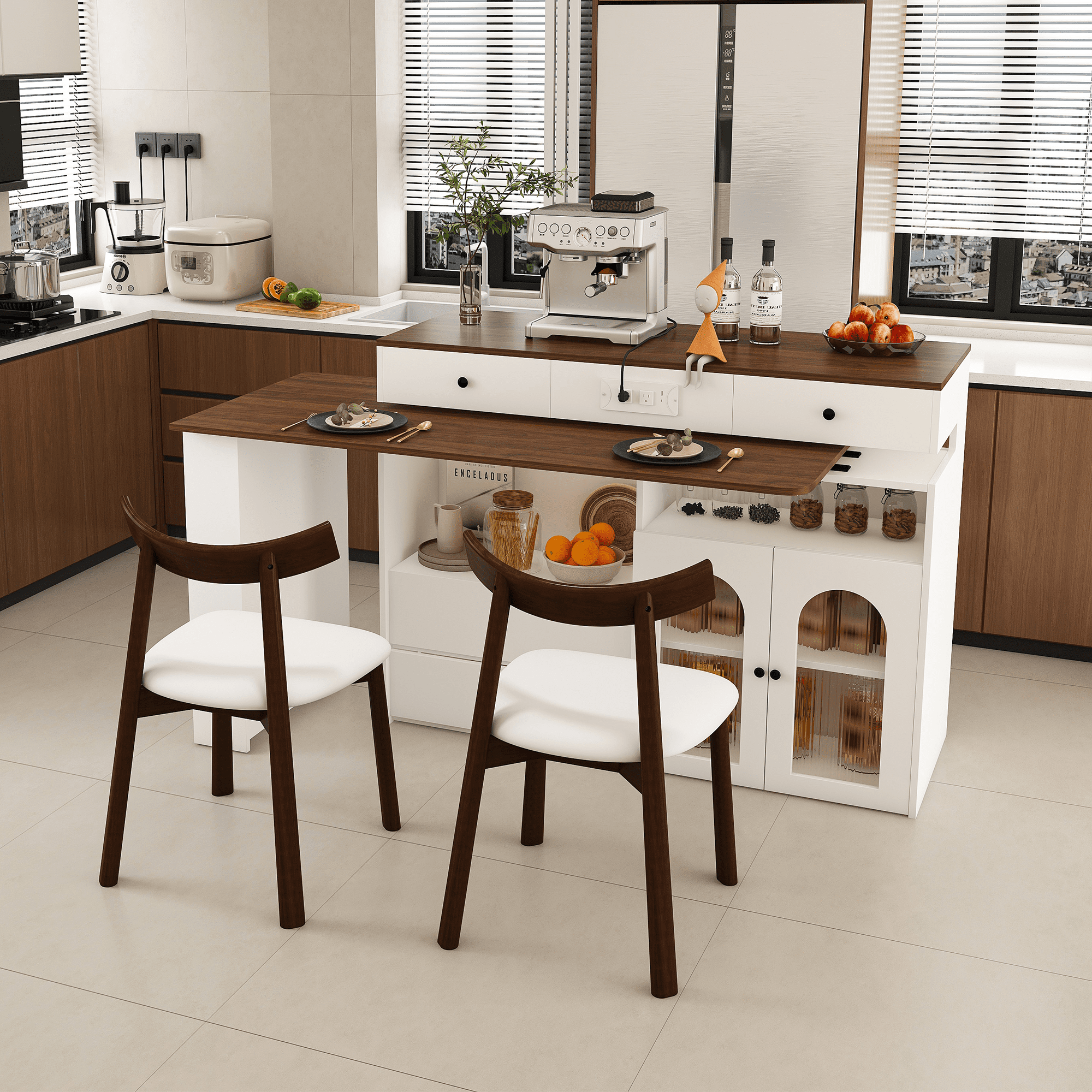 90" Kitchen Island with Extendable Rotating Table for 2-4 Person ...