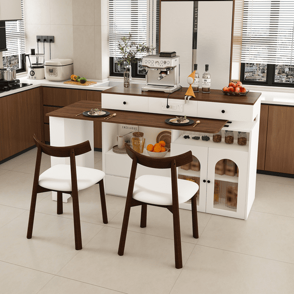 90" Kitchen Island with Extendable Rotating Table for 2-4 Person ...