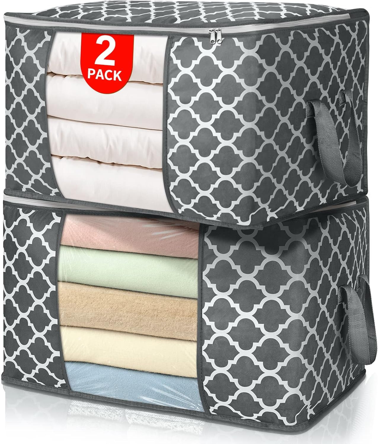 90 L Large Storage Bags, 6 Pack Clothes Storage Bins Foldable Closet ...