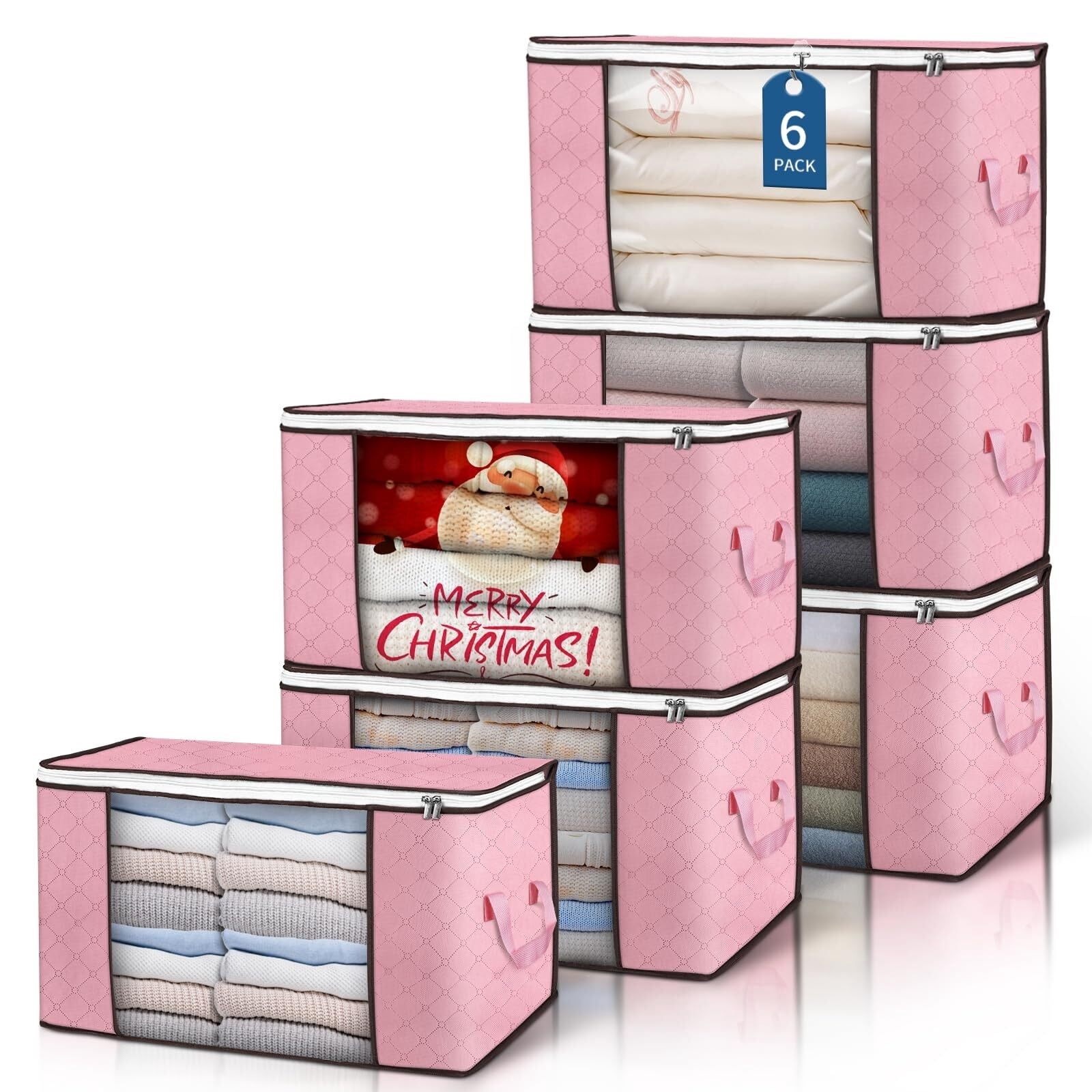 90 L Large Storage Bags, 6 Pack Clothes Storage Bins Foldable Closet ...