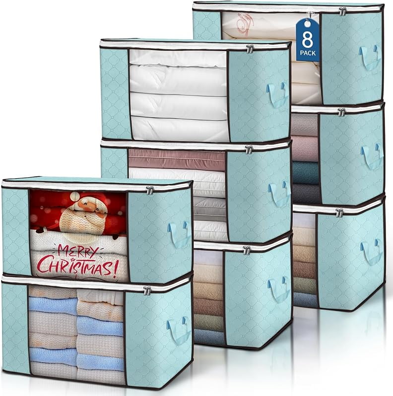 90 L Large Storage Bags, 6 Pack Clothes Storage Bins Foldable Closet ...