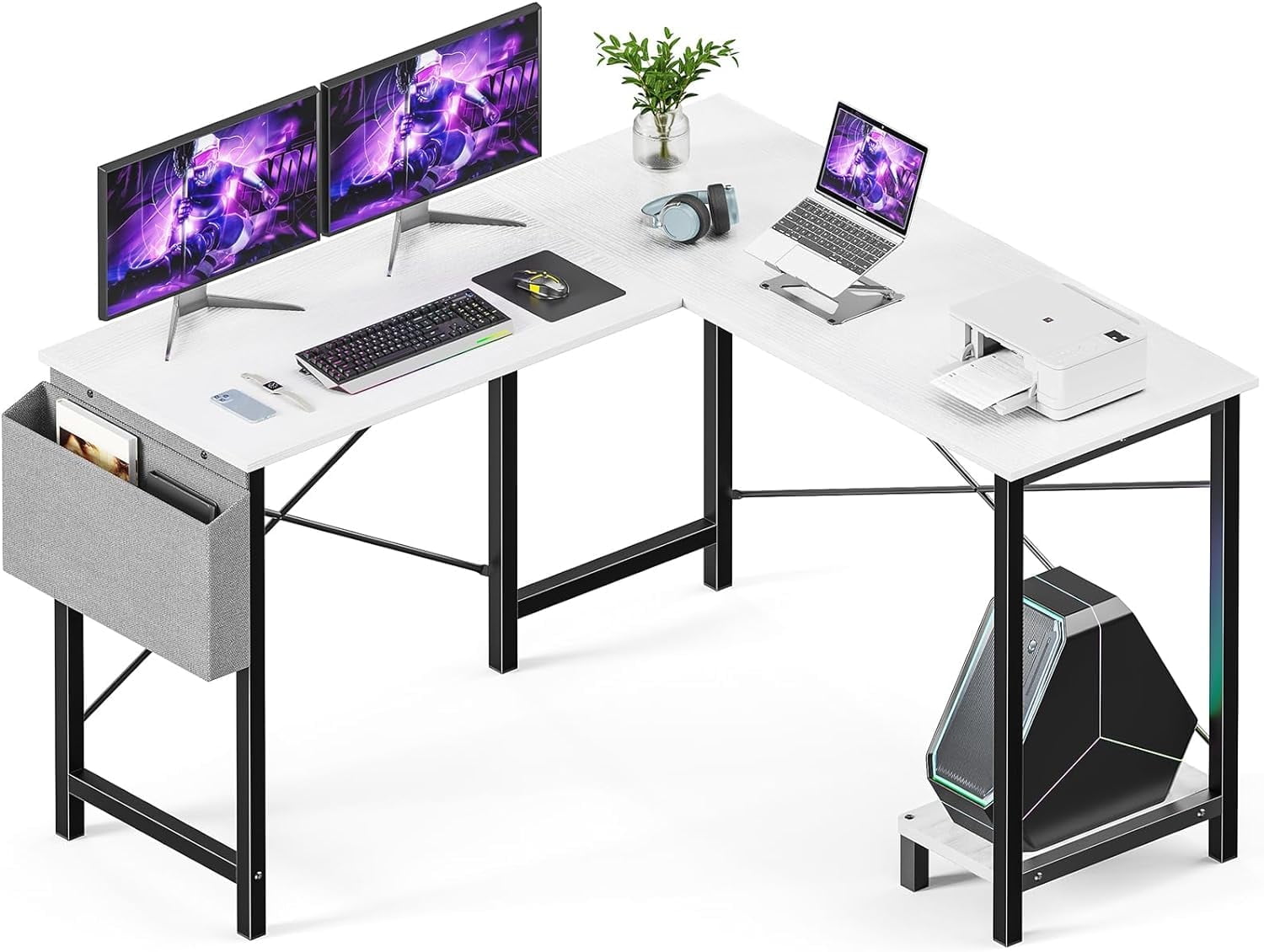 L Shaped Gaming Desk, 50 Inch Reversible Corner PC Work Table for ...