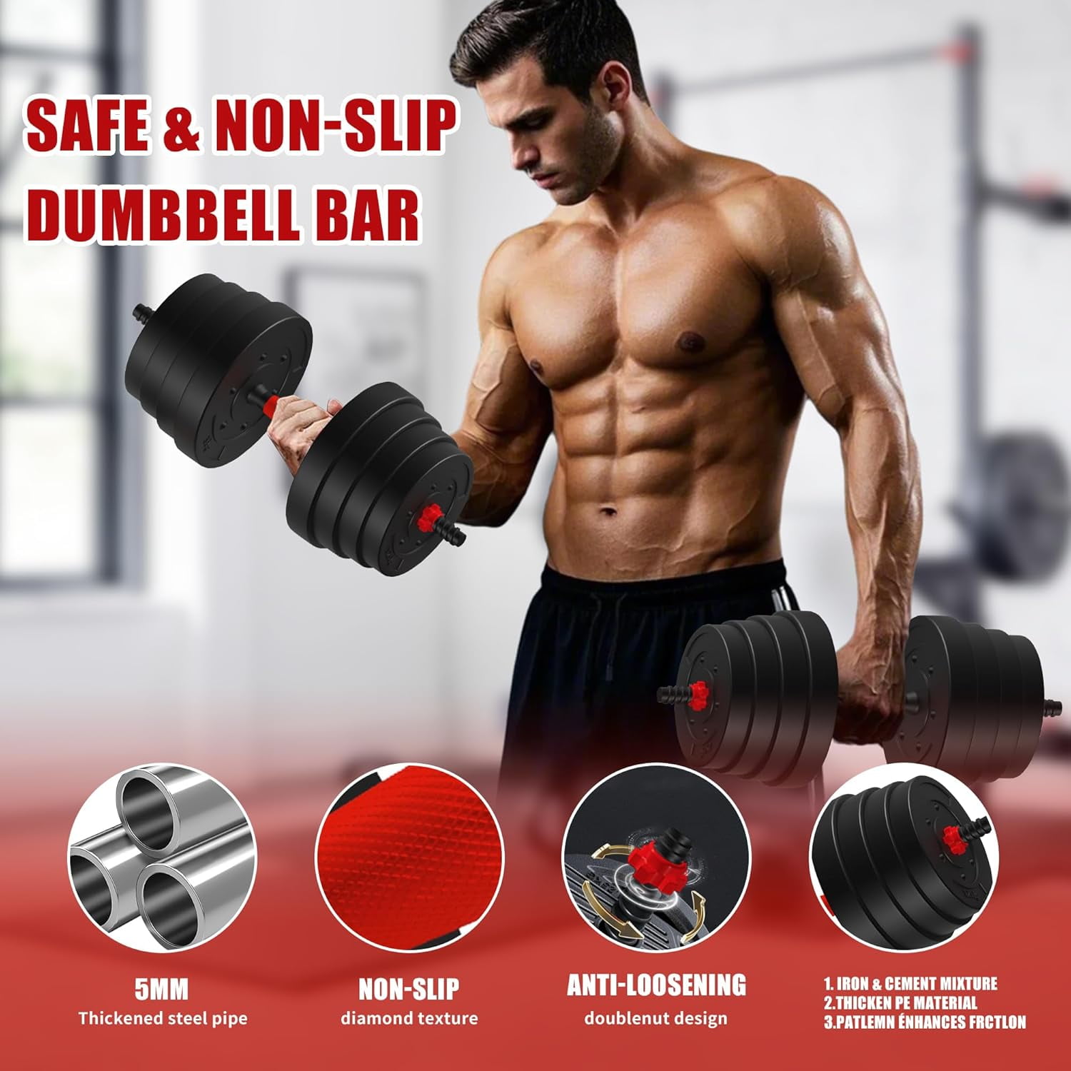 90 LB/75 LB/45 LB/25 LB Adjustable Dumbbells Set - 4-in-1 Free Weight ...