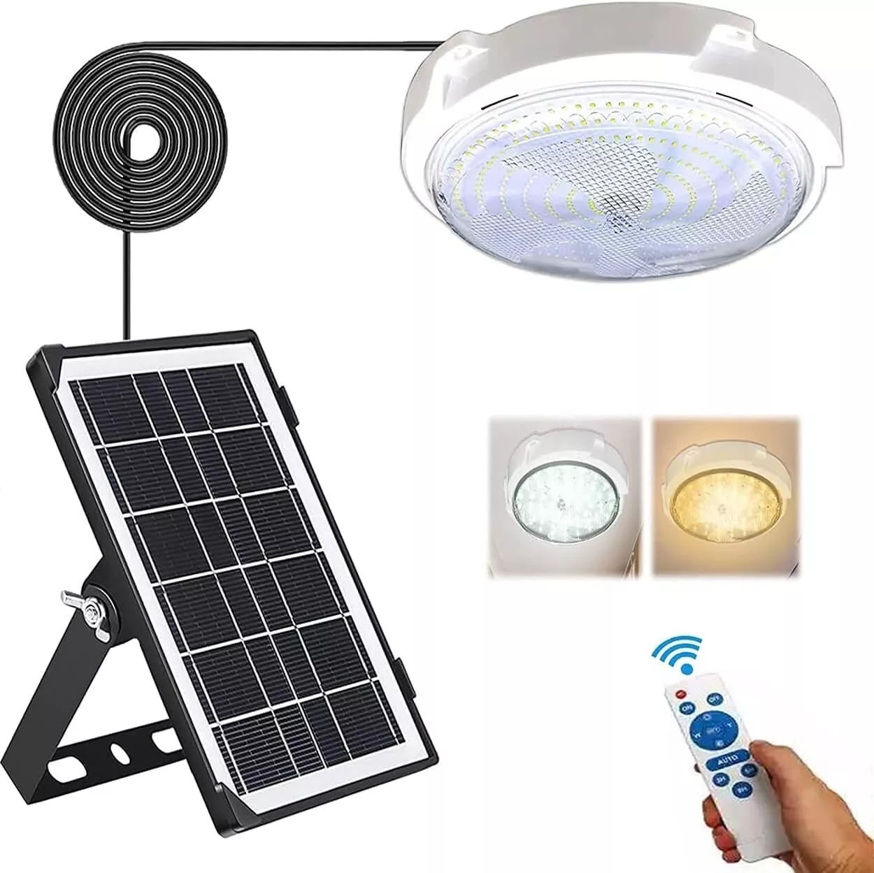 Solar Shed Light with Remote Control - 3 Color Modes, 16.4ft Cable ...