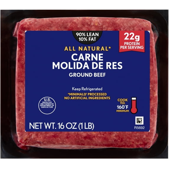 Ground Beef All Natural 90% Lean 10% Fat 1 lb Vacuum Sealed - Walmart.com