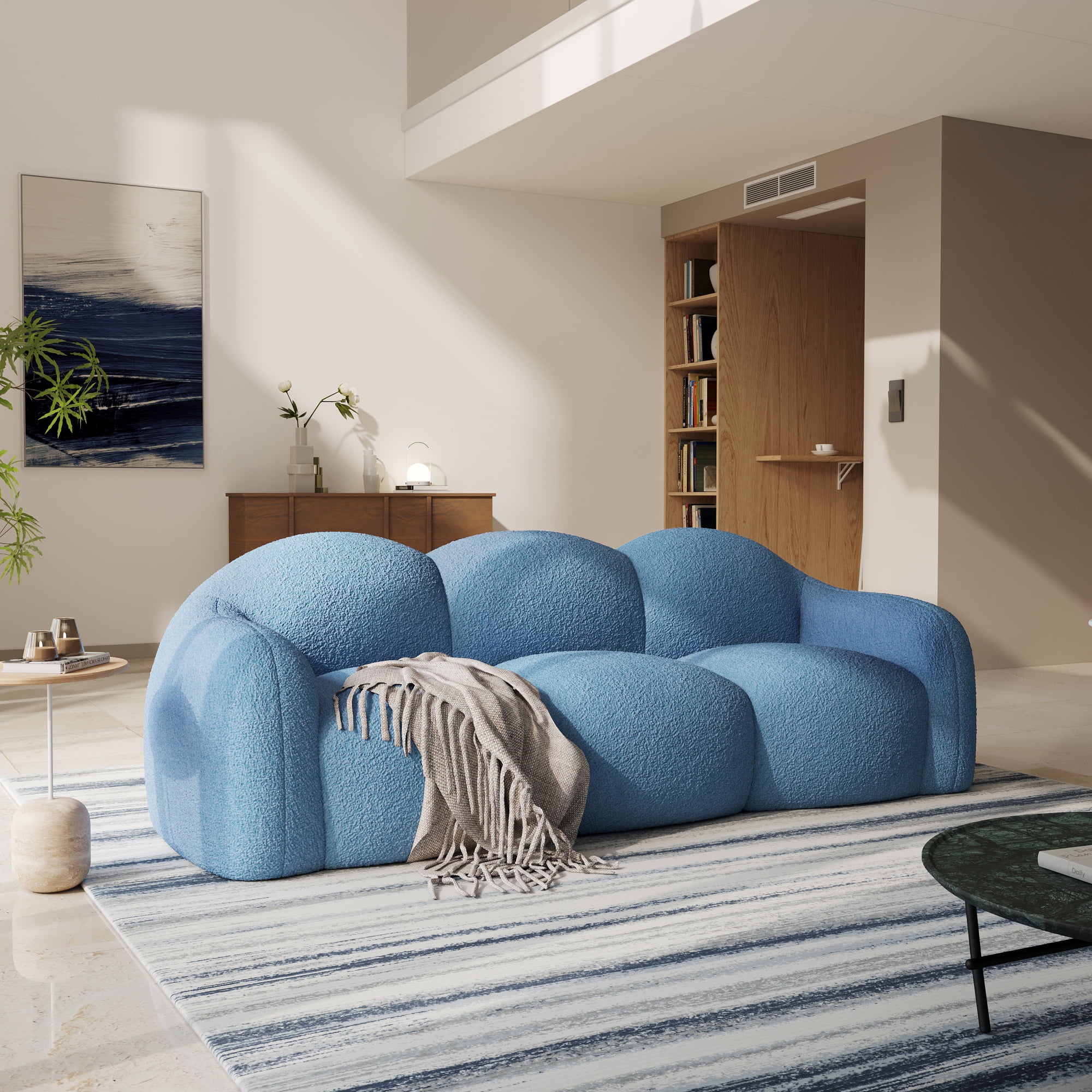 90" Modern Cloud Couch for Living Room, Boucle LoveSeat 3 Seater Sofa ...