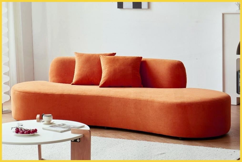 90” Modern Curved Velvet Sofa - 4 Seater Luxury Half Moon Couch with ...