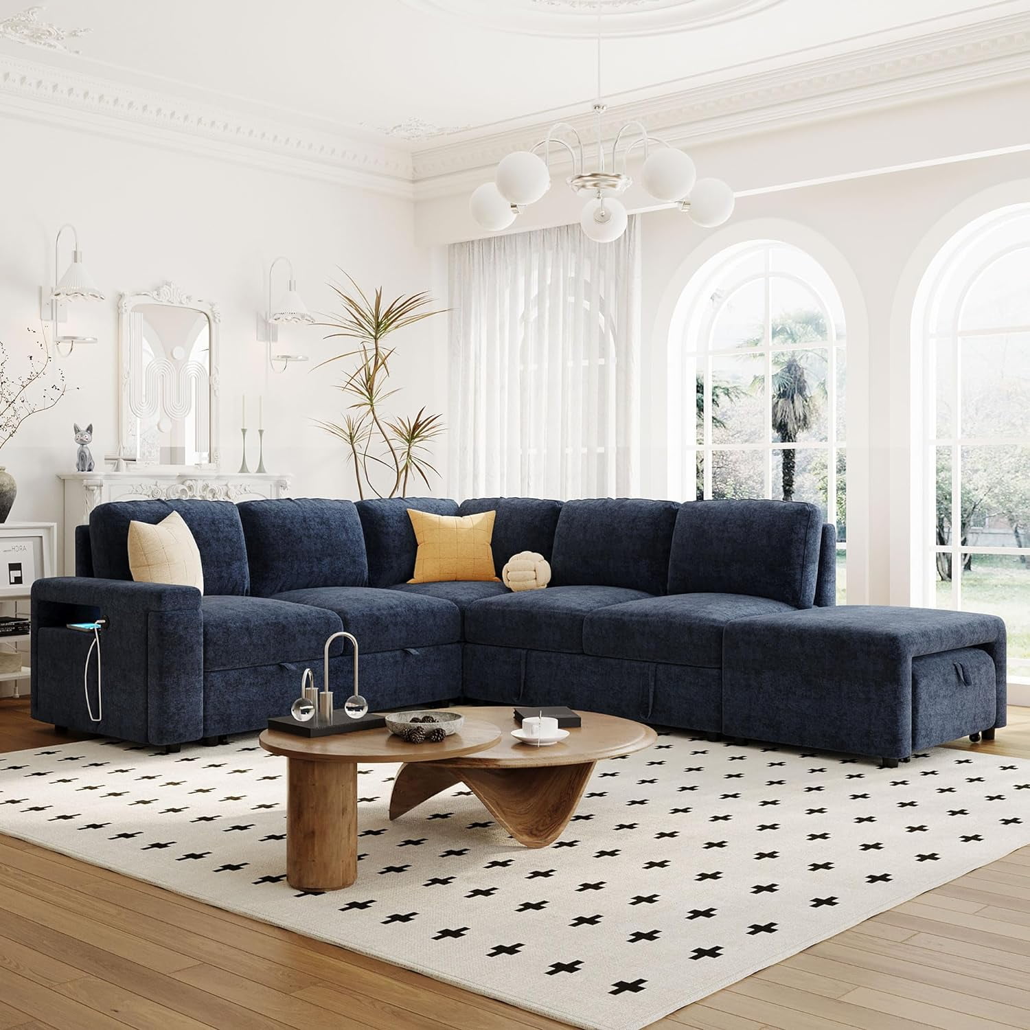 90'' Modular Sectional Sleeper Sofa with Pull Out Bed, Convertible L ...